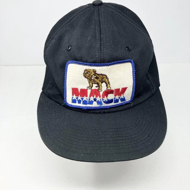VINTAGE MACK HAT Cap Snap Back Black Bulldog Patch Trucker Mens K Brand ...