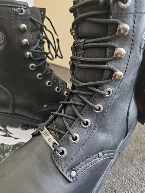 BKS BLACK LEATHER Men's Combat Ankle Boots UK 8 Lace-Up Round Toe ...