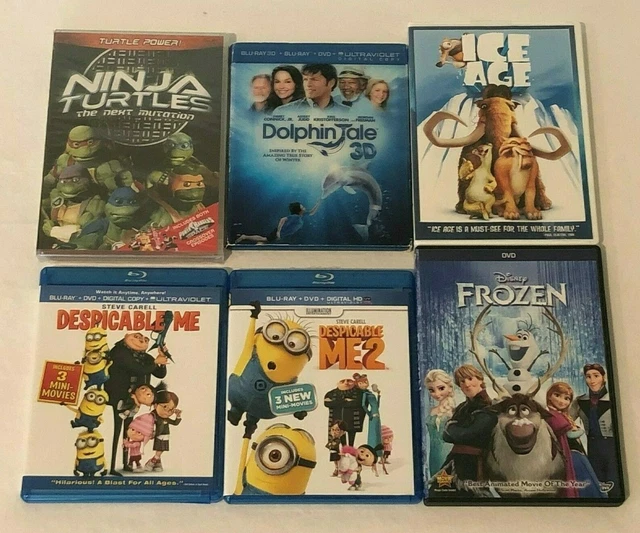 KIDS DVD MOVIE Lot Of 6 Frozen Despicable Me 1 and 2 Ice Age Dolphin ...