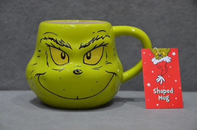 THE GRINCH HEAD Shaped Green Mug Novelty Hot Chocolate Tea Coffee Cup ...