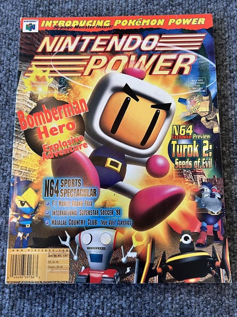 NINTENDO POWER MAGAZINE August 1998 Bomberman Hero w/Pokémon Poster VTG ...