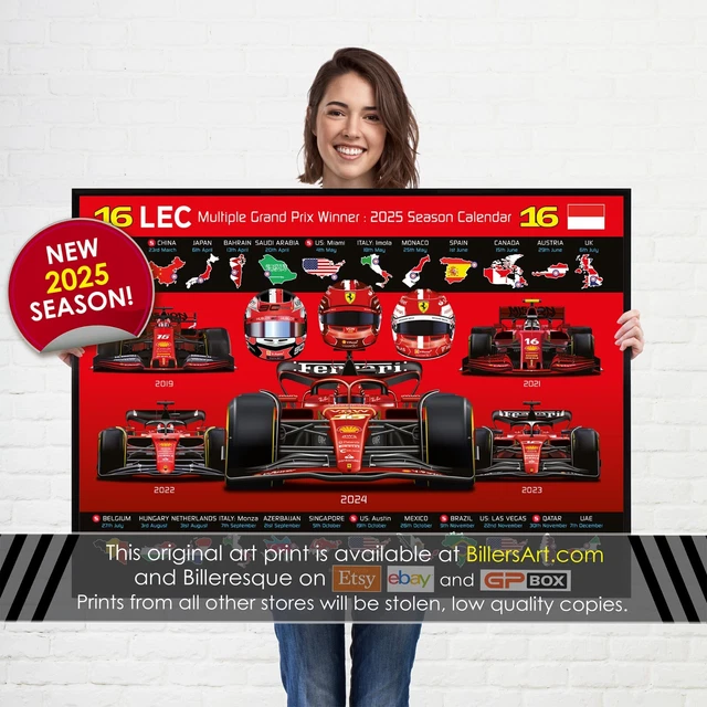 FORMULA 1 2025 Charles Leclerc Detailed Season Dates Wall Calendar F1 ...