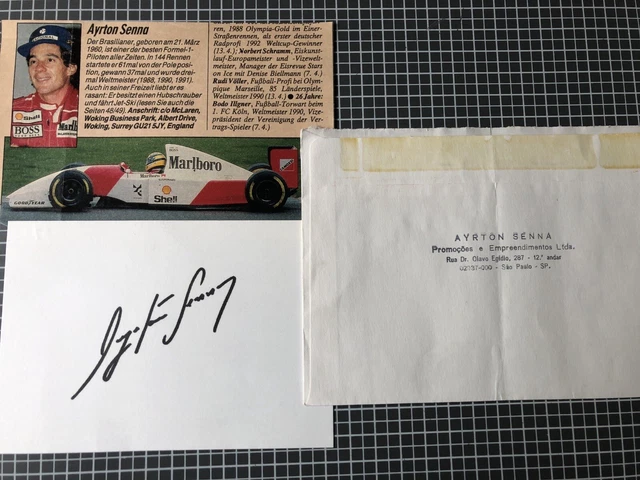 ORIGINAL SIGNED AUTOGRAPH Signature 3x5 Card from Ayrton Senna - with ...