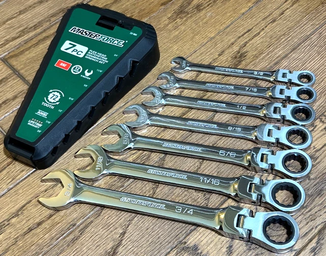 MASTERFORCE TOOLS FLEX HEAD SAE Ratcheting Combination WRENCH Set Lot ...