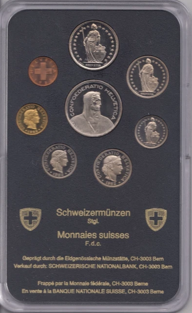SILVER SWISS COINS Set 1982 in set 5 Francs - 1 Cent Rare Set £64.95 ...