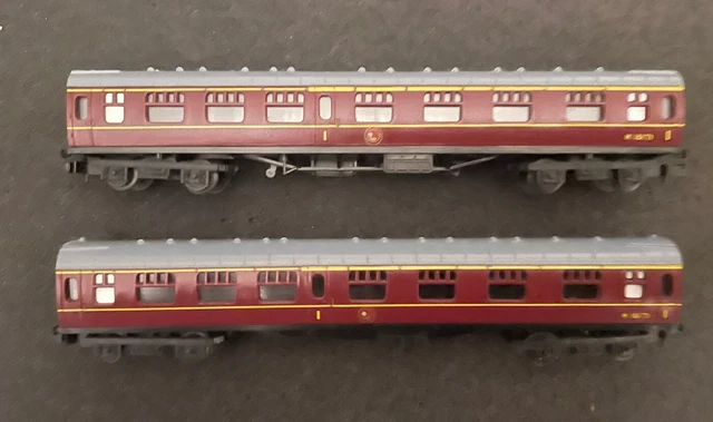 2X TRIX N GAUGE MK1 B.R. Mk 1 LMS ( Maroon) OPEN 1ST COACH No M16171 ...