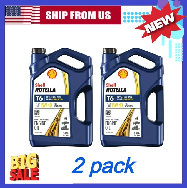 SHELL ROTELLA T6 Full Synthetic 15W-40 Diesel Engine Oil, 1 Gallon ( 2 ...