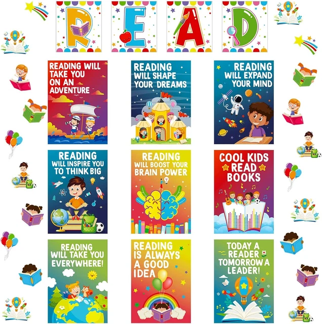 45 PCS READING Classroom Decorations Reading Bulletin Board Poster ...