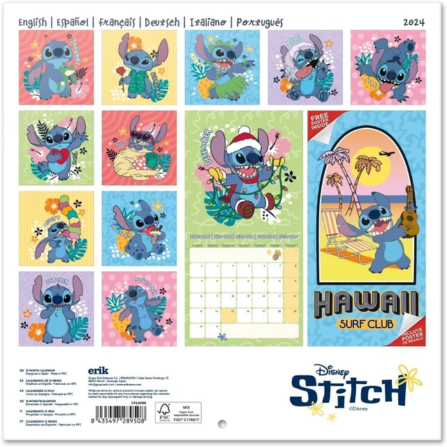 DISNEY STITCH WALL Calendar 2024 12" x 12", 12 Month Planner Square ...