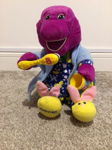 SINGING BARNEY THE dinosaur Brushing Teeth soft toy plush Wearing ...