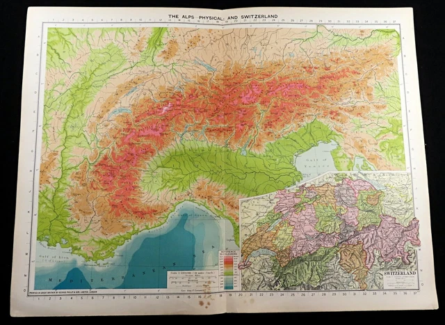 WW2 MAP SWITZERLAND The Alps Physical Geography Wartime War Geography ...