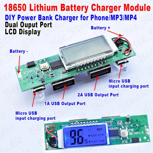 LITHIUM ION BATTERY Charger Module 5V 1A 2A Dual USB LCD All-in-one ...