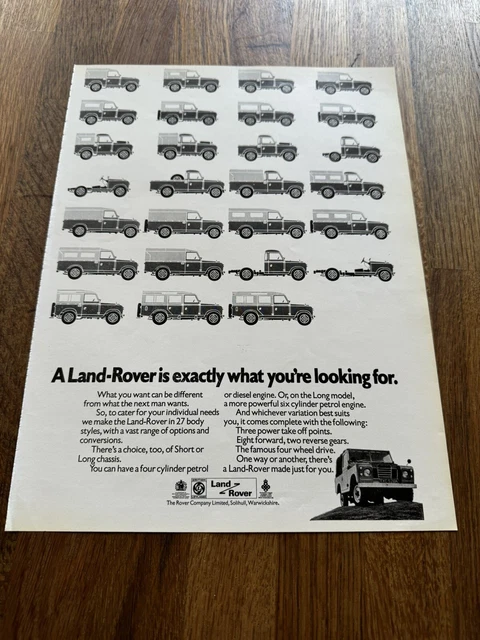 ORIGINAL 1972 LAND Rover Defender Magazine Advert Poster Man Cave Wall ...