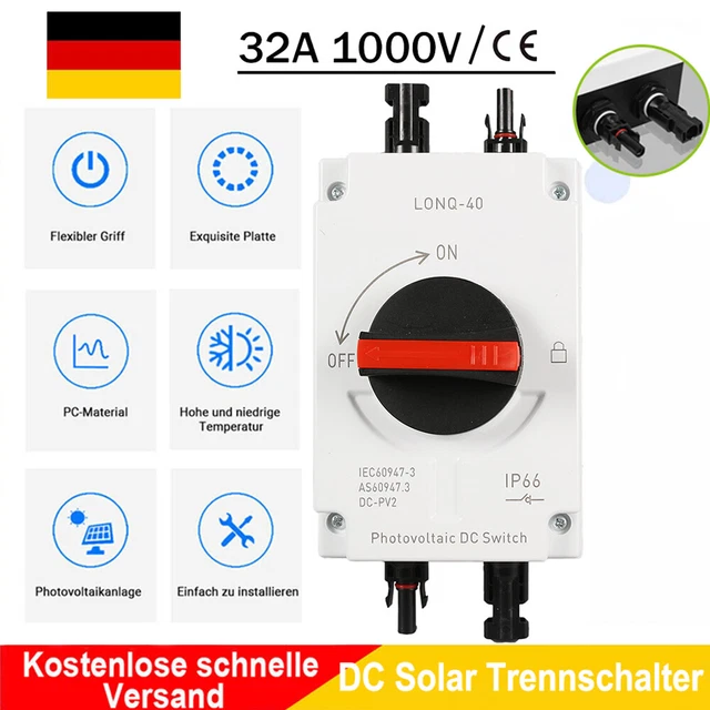HAUPTSCHALTER DC TRENNSCHALTER Solar PV Umschalter Ausschalter 4-polig ...