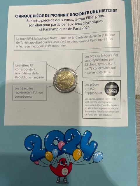 PIÈCE 2 EUROS jo 2024 JEUX OLYMPIQUES DE PARIS 2024 -COMMÉMORATIVE Neuve ! École EUR 500,00 ...