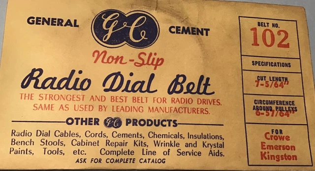 VINTAGE RADIO DIAL Belt (7-5/64”) For Crowe, Emerson, Kingston $4.99 ...