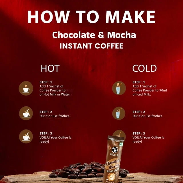 CHOCOLATE & MOCHA Instant Coffee Powder Sachets for Espresso & Latte ...