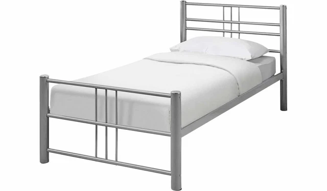 ATLAS SINGLE METAL Bed Frame Silver (W97.7, L201.2, H90cm) Durable and ...