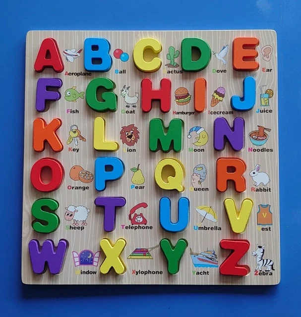 WOODEN ALPHABET ABC Jigsaw Learning Educational Puzzle Letter Children ...