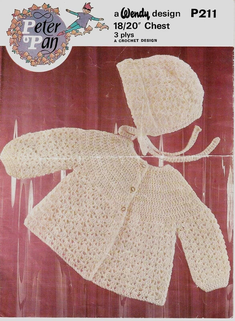 PETER PAN 3 ply Crochet KNITTING PATTERN, Baby Girls Matinee Coat and ...