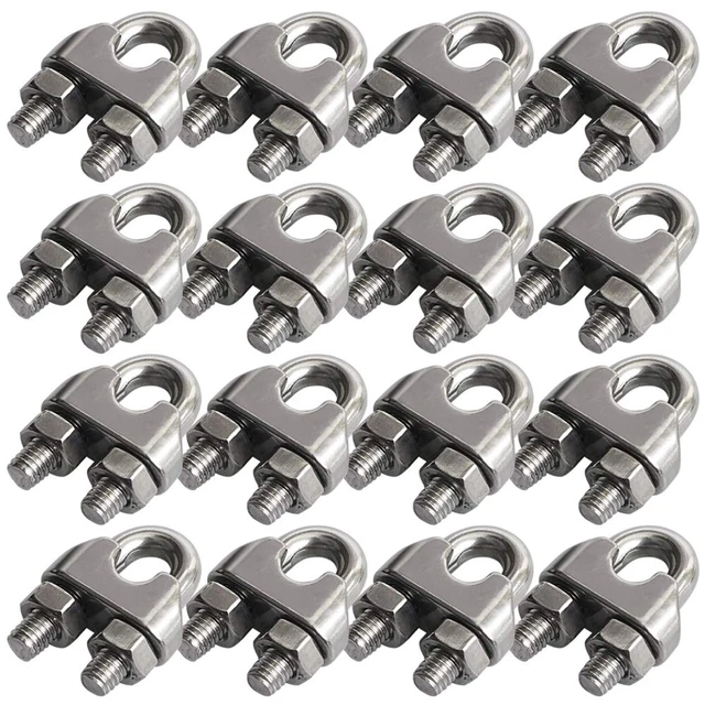 16 PACK 1/4 Inch M6 Wire Rope Cable Clip Clamp, 304 Stainless Steel ...