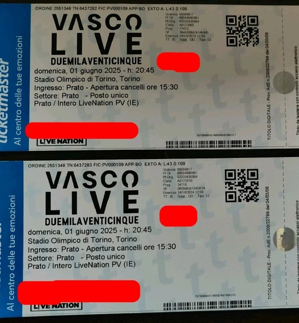 BIGLIETTI VASCO ROSSI 2025 e viaggio in pullman da Asti EUR 400,00 ...