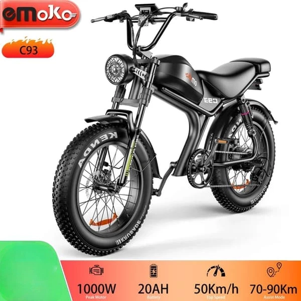 EMOKO C93 RETRO Electric Bike 48V 20Ah 1000W Motor 20" Fat Tire ...