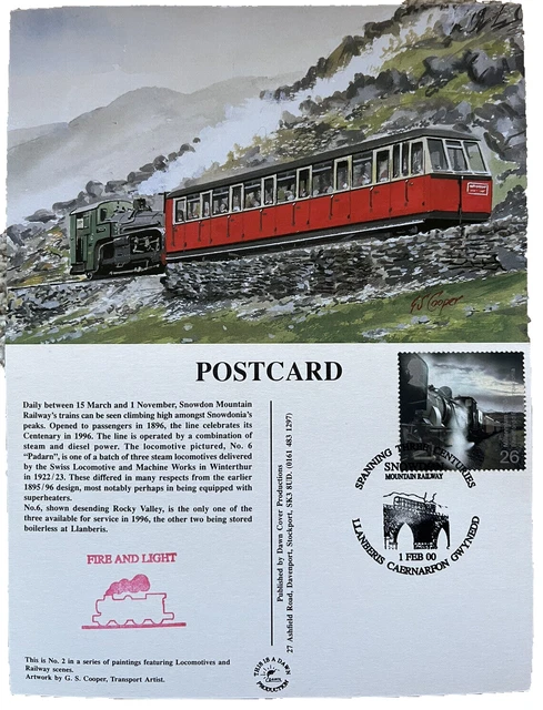 SNOWDON MOUNTAIN RAILWAY Fire & Light 2000 Dawn First Day “Cover ...