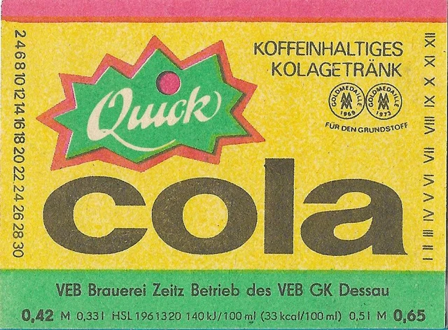 DDR LEBENSMITTEL KONSUM Kaufhalle Etikett AFG Quick Cola VEB Brauerei ...