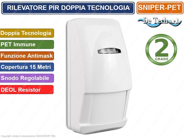 PIR SENSORE RIVELATORE Doppia Tecnologia 15 Metri Pet Immune Grado 2 ...
