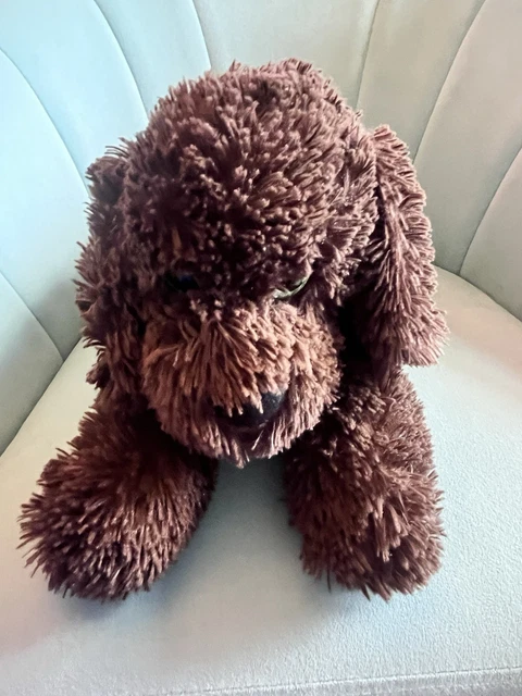 ASDA DARK BROWN Fluffy Dog Soft Plush Cockapoo Toy Floppy Ears Green ...