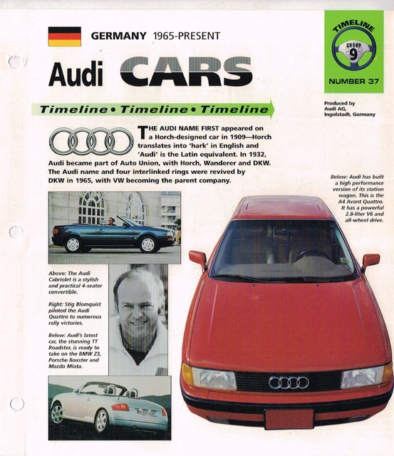 AUDI CARS TIMELINE History Brochure:100, TT,200,TURBO,80,90,QUATTRO,A3 ...
