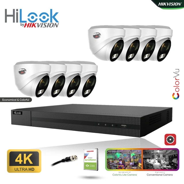 HIKVISION 8MP COLORVU 4K Cctv System Dvr Outdoor Security 4X Camera Kit ...
