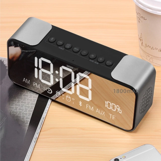 SVEGLIA DIGITALE RADIO Fm Wireless Speaker Bluetooth Specchio Orologio ...