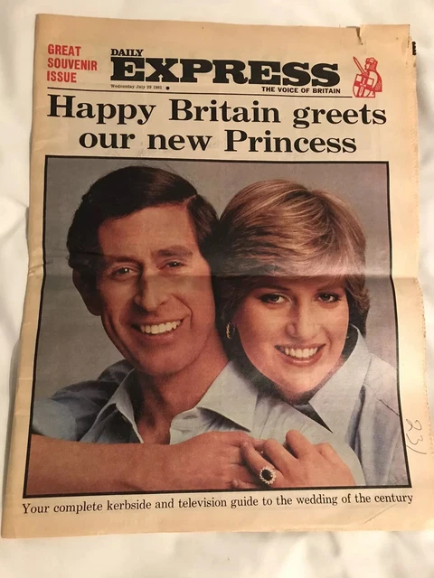 **PRINCE CHARLES PRINCESS Diana Wedding Uk Daily Express Newspaper 29/7 ...