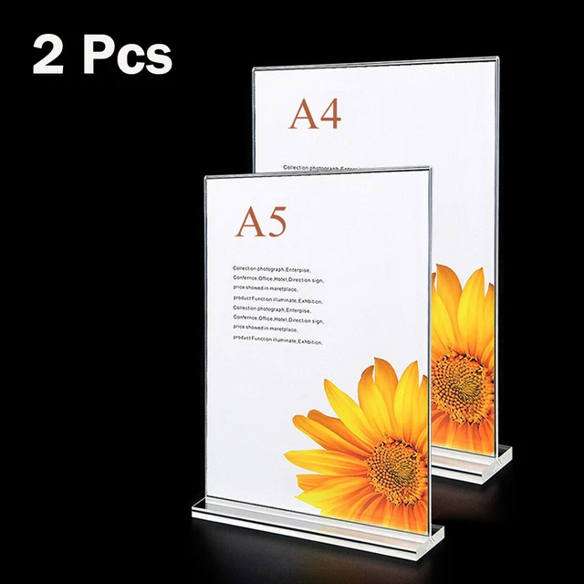 2 PCS A4/A5 Vertical Acrylic Menu Stand Poster Leaflet Sign Holder ...