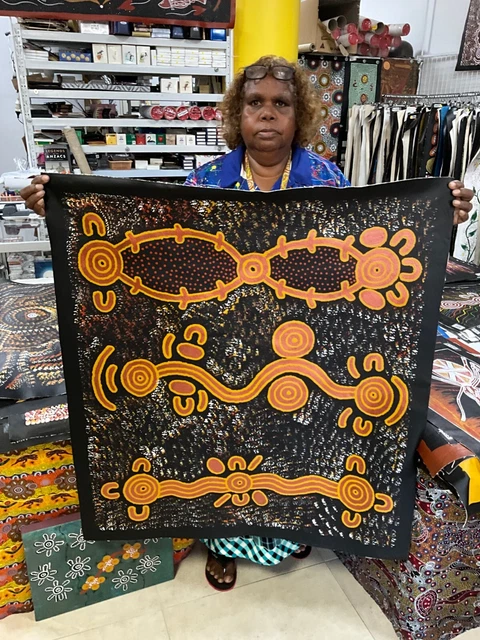 SHARON BUTCHER ABORIGINAL Artist Painting WOMEN WATERHOLE BUSH TUCKER ...