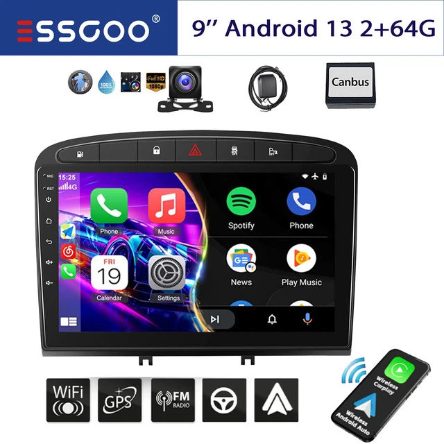 AUTORADIO CARPLAY ANDROID 13 2+64G GPS Navi Cam per Peugeot 408 308 SW 2007-2013 EUR 143,52 ...