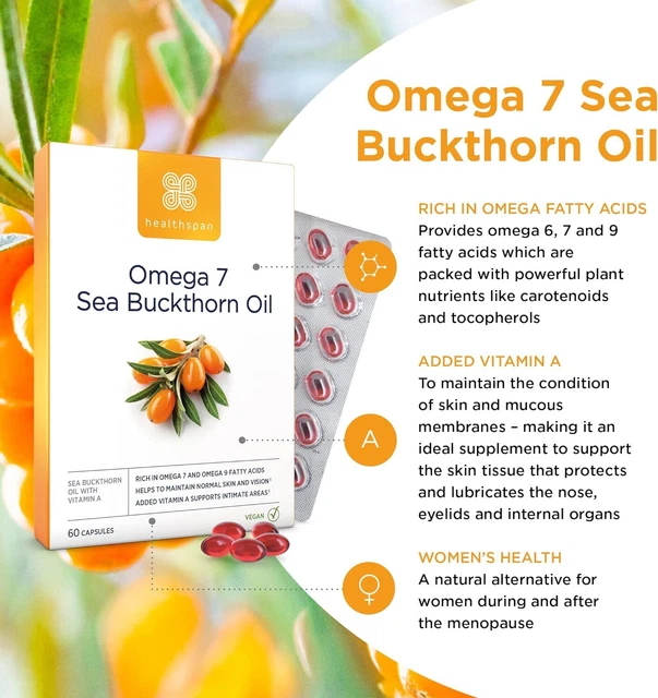 HEALTHSPAN OMEGA 7 Sea Buckthorn Oil 500mg (60 Capsules) | Menopause ...