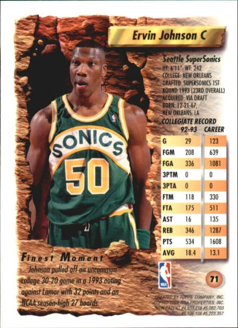 1993-94 FINEST SEATTLE Supersonics Basketball Card #71 Ervin Johnson ...