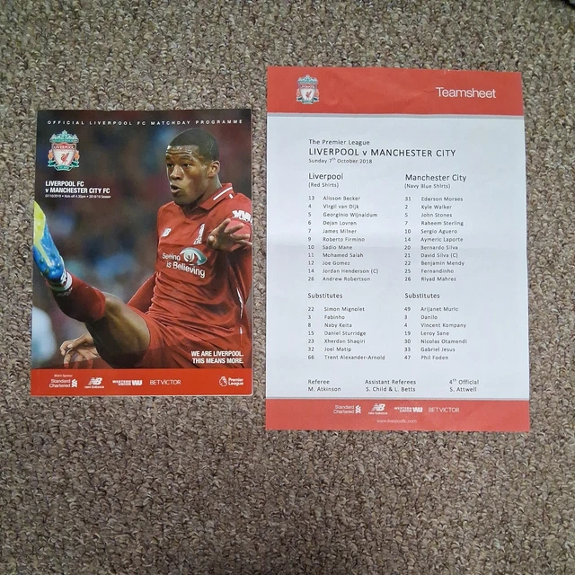MANCHESTER CITY V Liverpool Premier League Programme 2025/26 . £6.99 ...