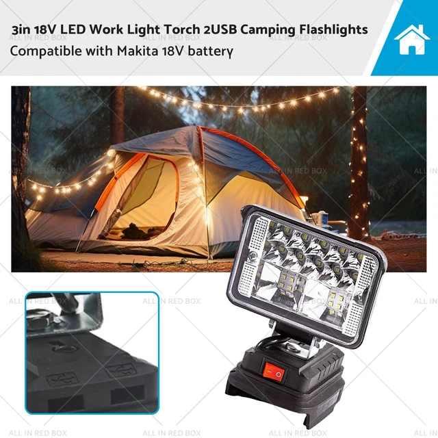 3IN 18V LED Work Light Torch Camping Flashlights 2USB Suitablefor ...