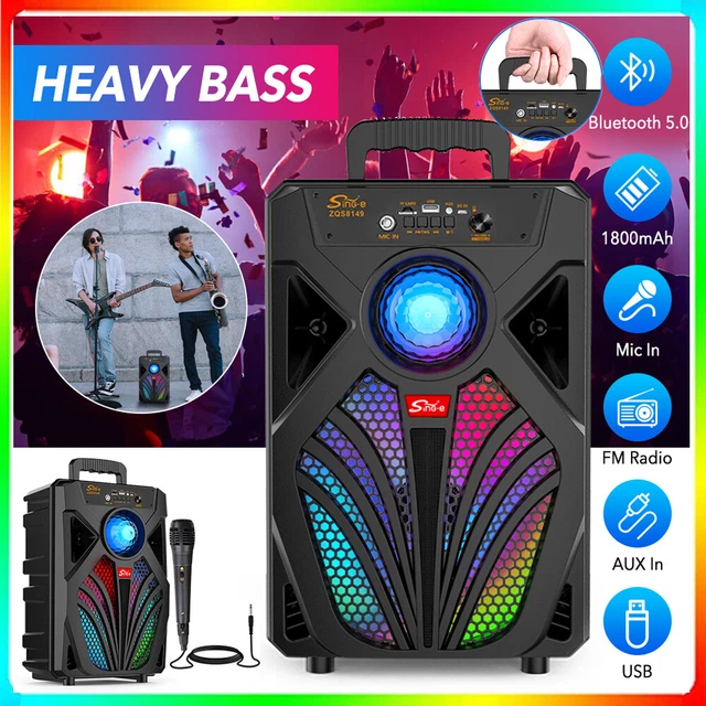 PORTABLE BLUETOOTH SPEAKER Stereo Heavy Bass Subwoofer Karaoke Party ...