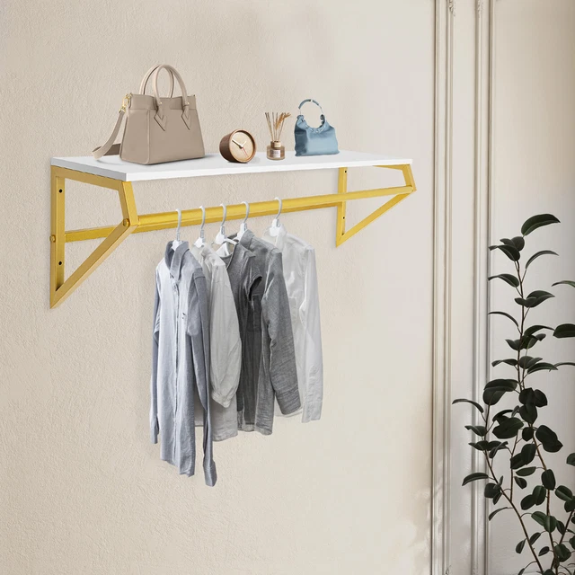 GOLD METAL GARMENT Clothes Rack Clothing Rack Clothes Wall Shelf Hanger ...