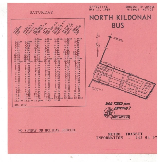 1965 WINNIPEG CANADA Bus Schedule and Route Map North Kildonan £11.50 ...