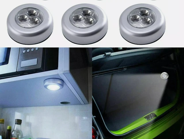 3X LED TOUCH Push Light Self-Stick On Click On/Off Battery Button Spot ...