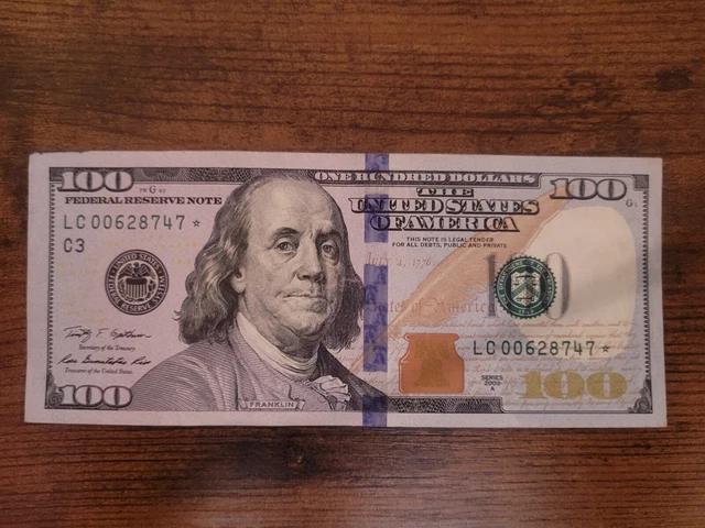 $100 DOLLAR BILL - Star Note, Series 2009 A, Semi Low Serial £134.32 ...