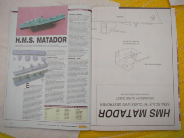 MODEL BOATS PLAN HMS Matador semi scale WW2 destroyer with orig Mag Feb ...