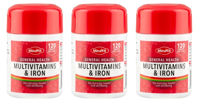 3 X MINAVIT General Health Multivitamins&Iron 120 Tablets Per Bottle ...