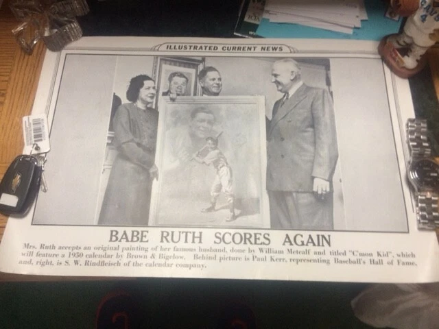ORIGINAL 1949 ICN Illustrated Current News Display Poster Babe Ruth ...